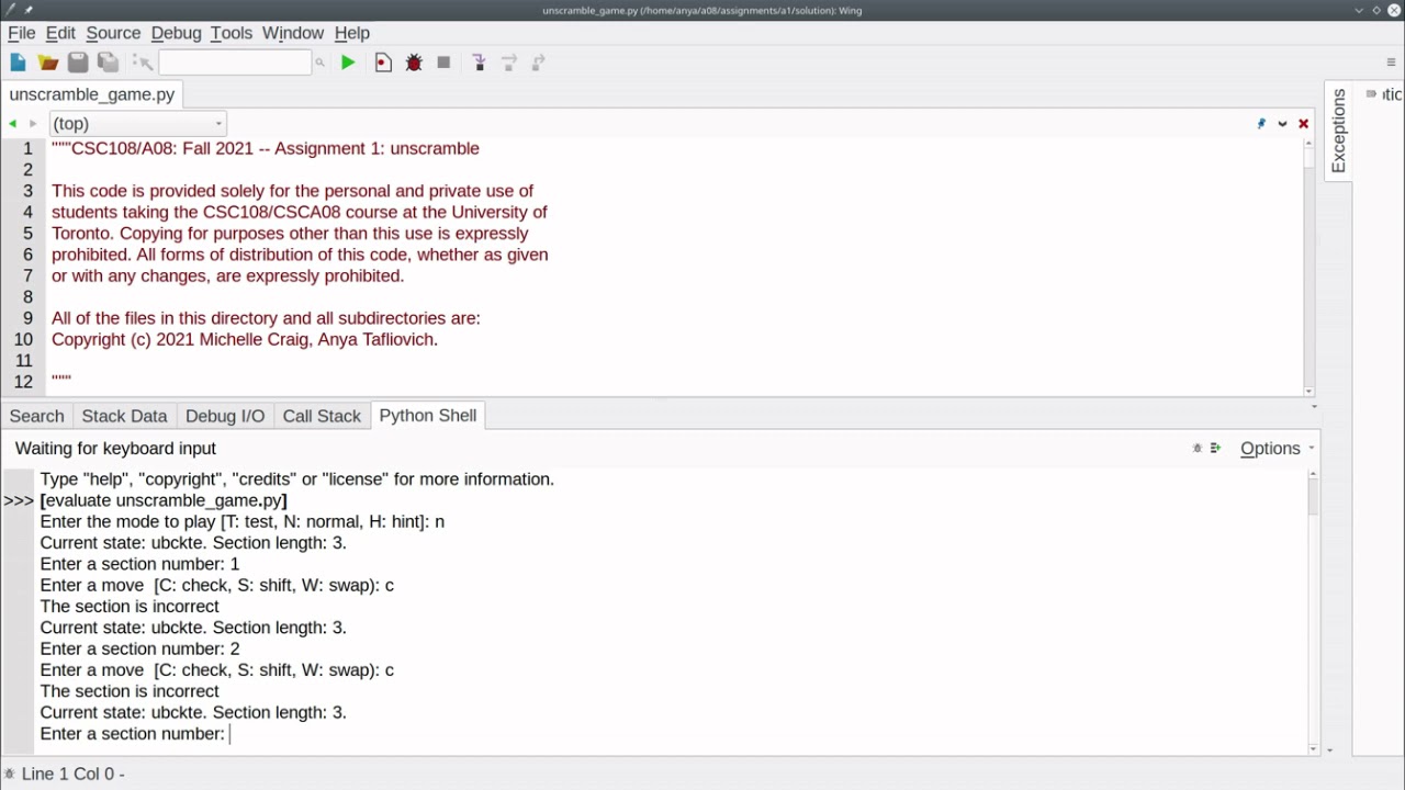 CSCA08 Fall 2021 Running the Game of Assignment 1