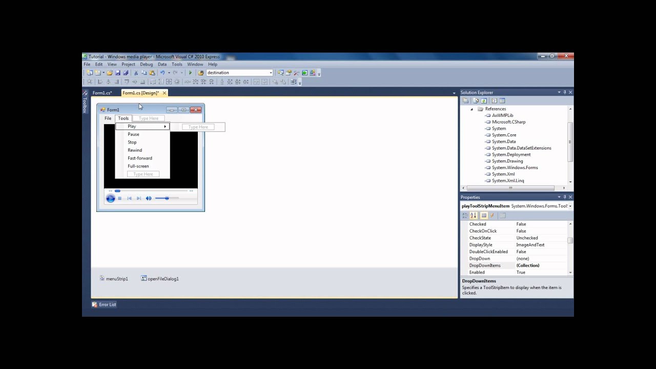Visual C# Tutorial - Using the Windows Media Player Component