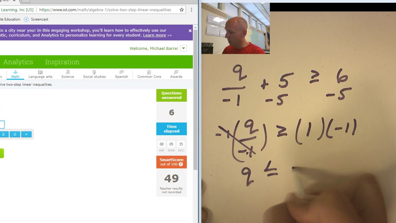 IXL alg1 K.8 Solve two step linear inequalities (v18.8a)