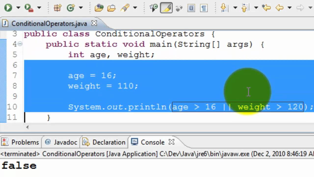 Java Tutorial - Conditional Operators