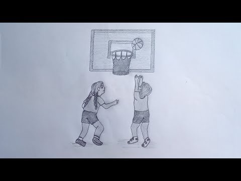 How To Draw A Boy And Girl Playing Basketball || Pencil Sketch Drawing
