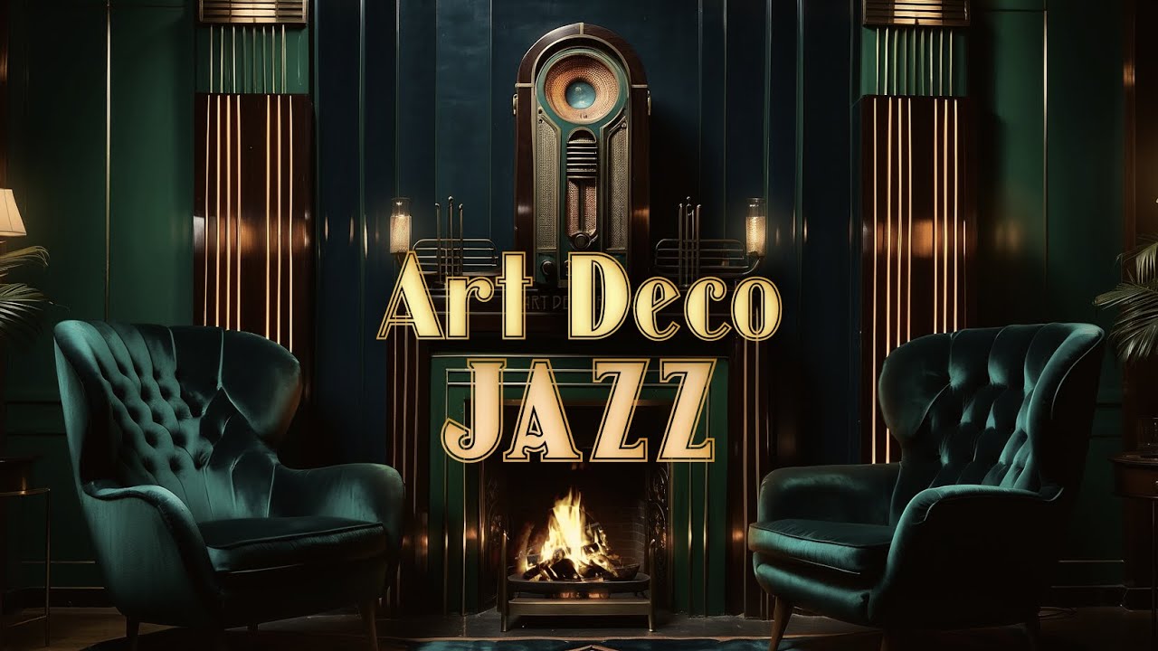 Art Deco Fireplace Ambience w/ Jazz Relaxing Music