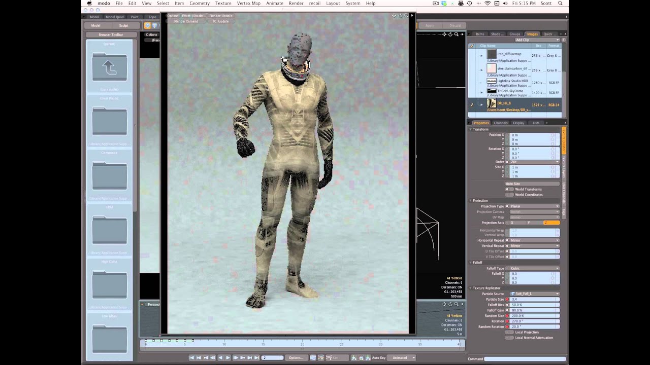texture bombed sci-fi suit in modo