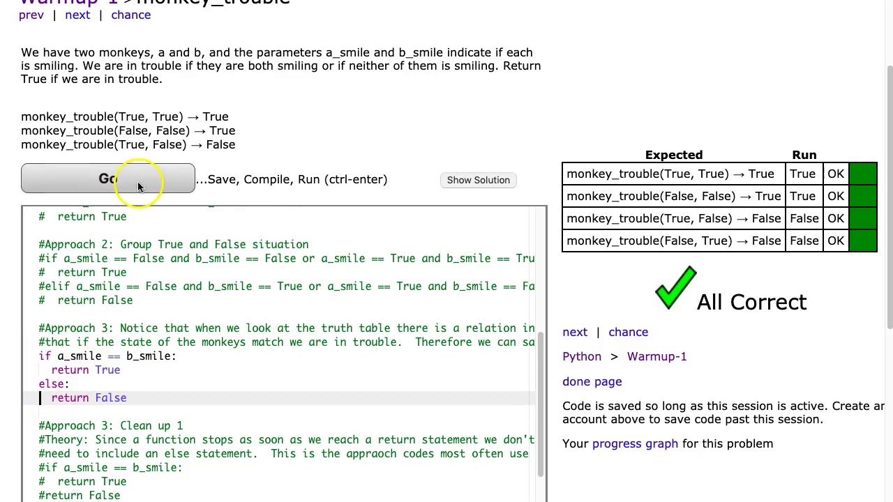 Codingbat - monkey_trouble (Python)