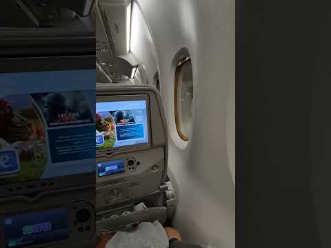 Economy class window seat on Emirates Airbus A388, flying from Manchester to Dubai. #travel #flight
