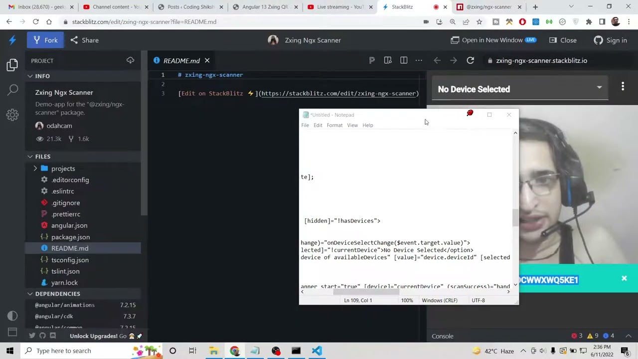 Angular 13 Zxing QR or Bar Codes Scanner in Browser Using ngx-scanner Library in TypeScript