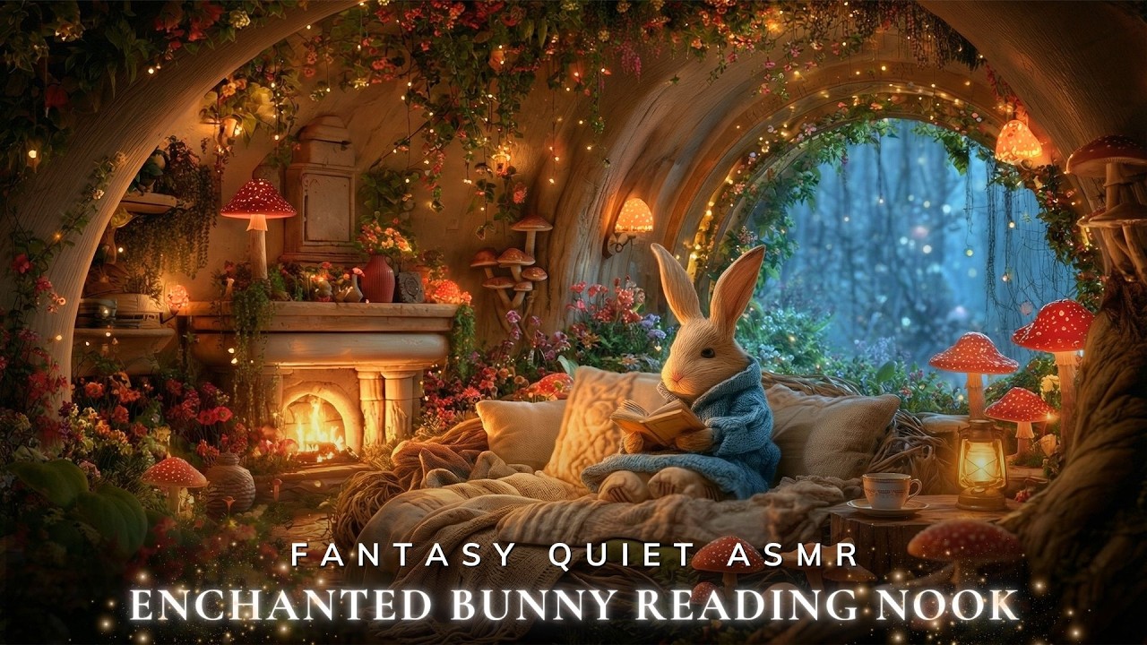Enchanted Bunny Reading Nook ✨📚 Soft Piano, Warm Fireplace & Nature Sounds for Relaxation
