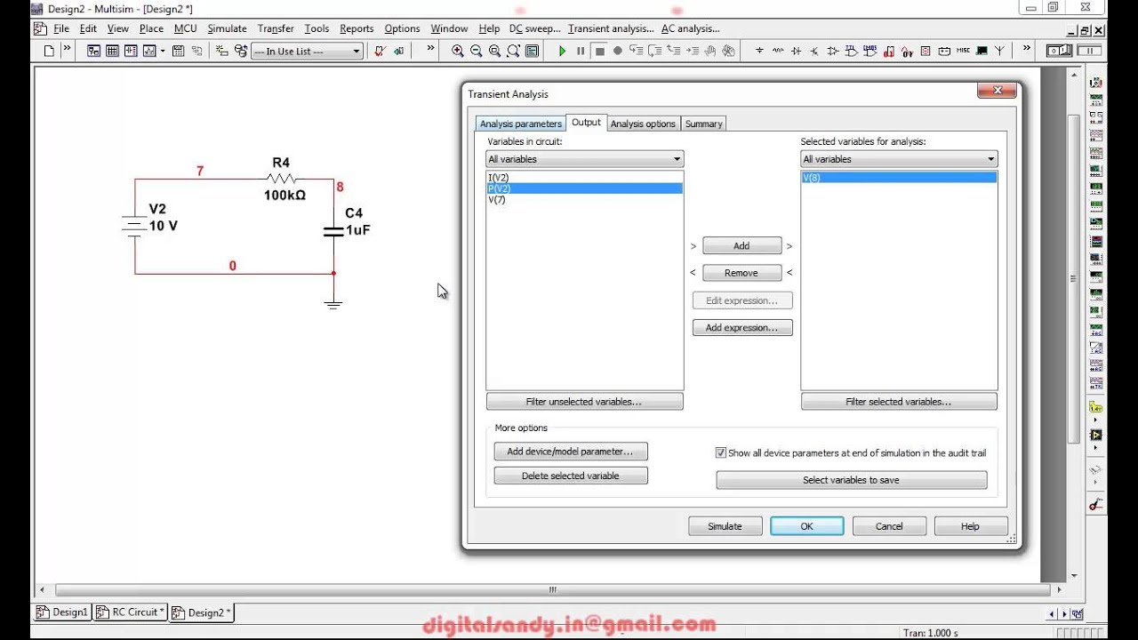 Multisim RC Transient Analysis