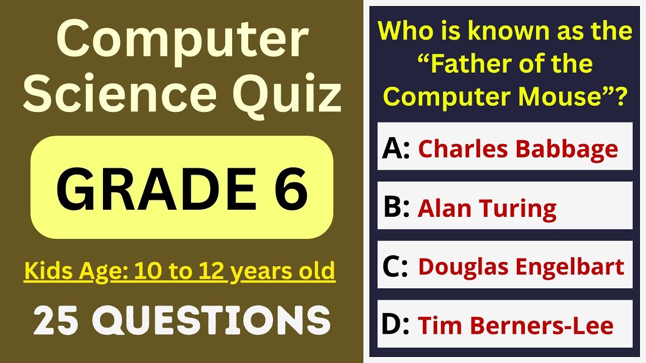 Computer Science Quiz for Grade 6 | 25 MCQs | Age 10–12 | Olympiad & School Test | Class 6 IT Exam