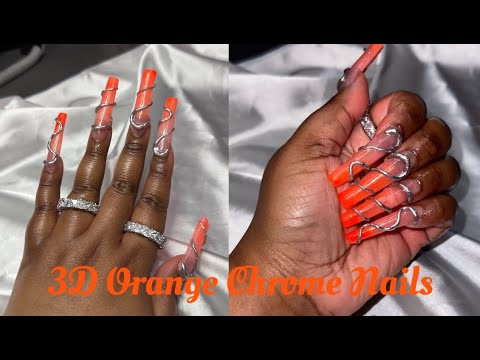 3D Orange Chrome Nails🧡 | Easy Nail Tutorial