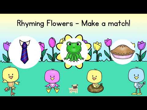 Spring Flowers Rhyming Words, Make A Match, Early Literacy Game, Virtual School Online Learning FUN!
