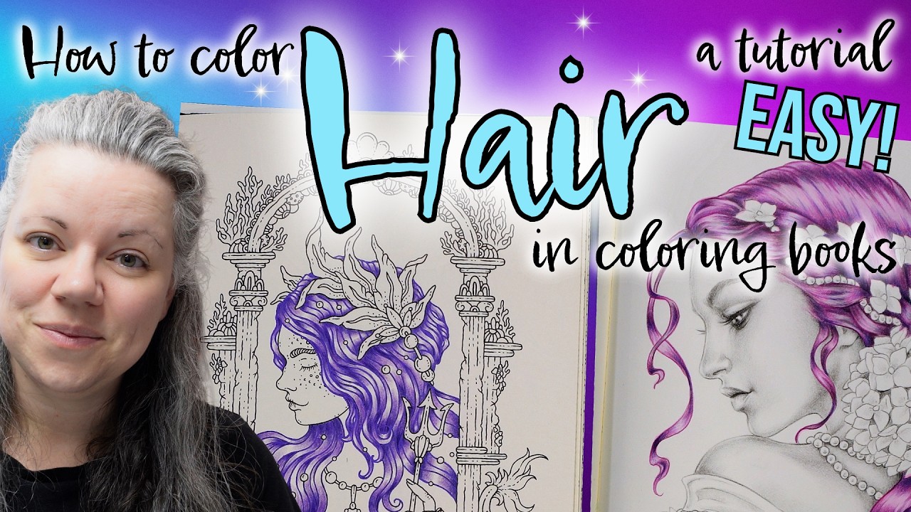 Adult coloring book HAIR tutorial | Mermaid & portrait | EASY!✨How to color hair