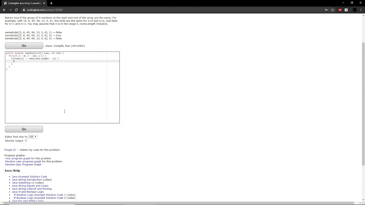 Array-2 (sameEnds) Java Tutorial || codingbat.com