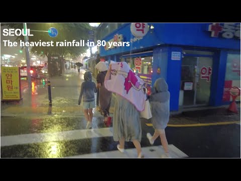 Rain Walk, Seoul Isu Station, The heaviest rainfall in 115 years, Thunder and lightning(Subtitle)