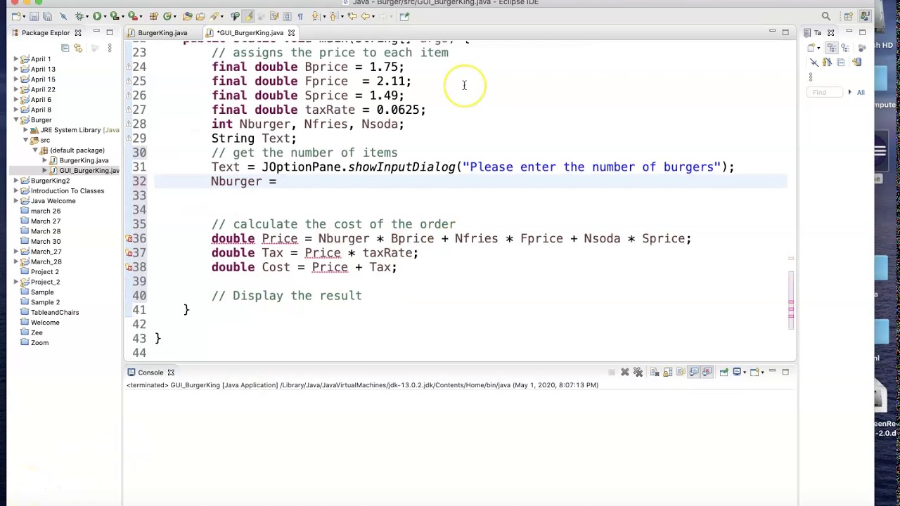 Using JOptionPane to accept GUI input
