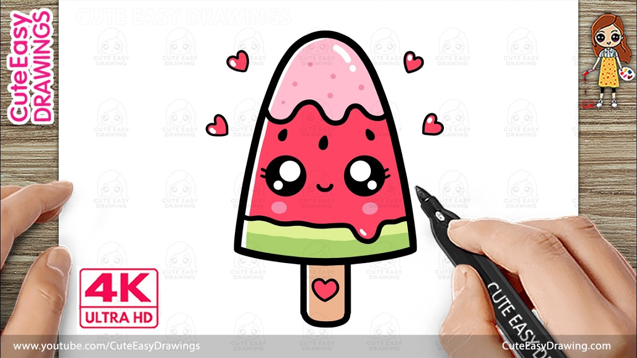 How to Draw a Cute Watermelon Ice Cream - Easy Step by step for Kids