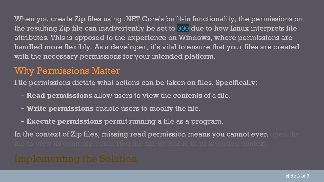 How to Fix Missing Read Permissions for Zip Files Created with .NET Core on Linux