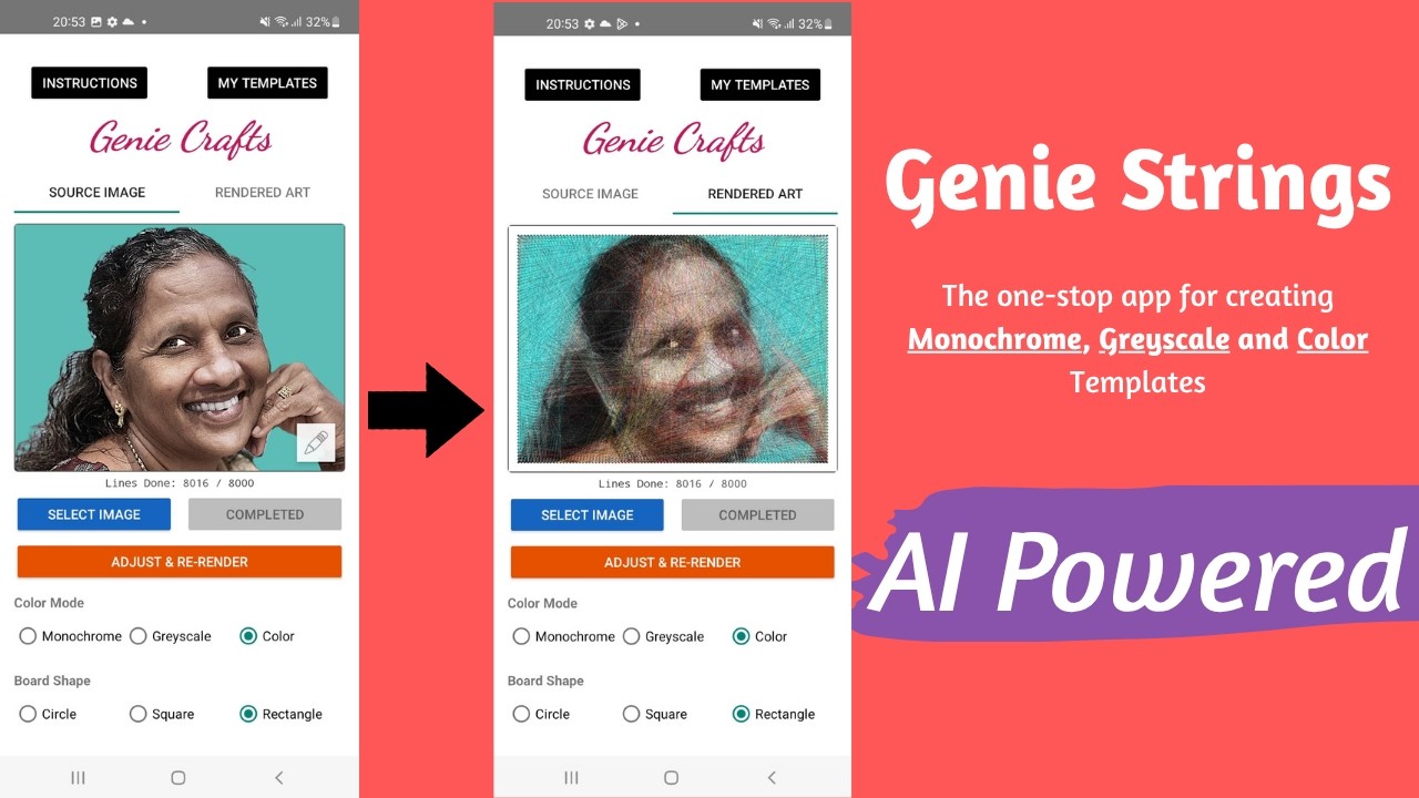 Genie Strings - Color String Portrait Template Generator for Android Phones | AI Powered | StringArt