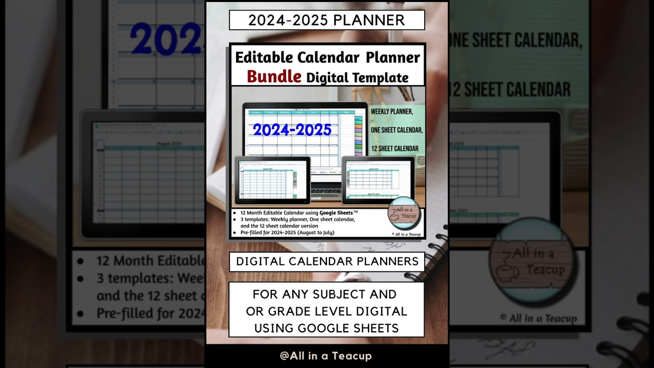 Editable Calendar Planner Digital Bundle of Templates 2024-2025