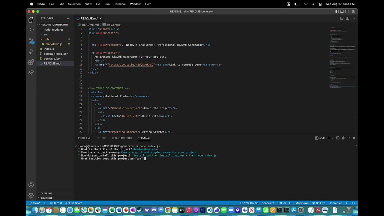9. Node.js Challenge: Professional README Generator (fixed with generated readme)