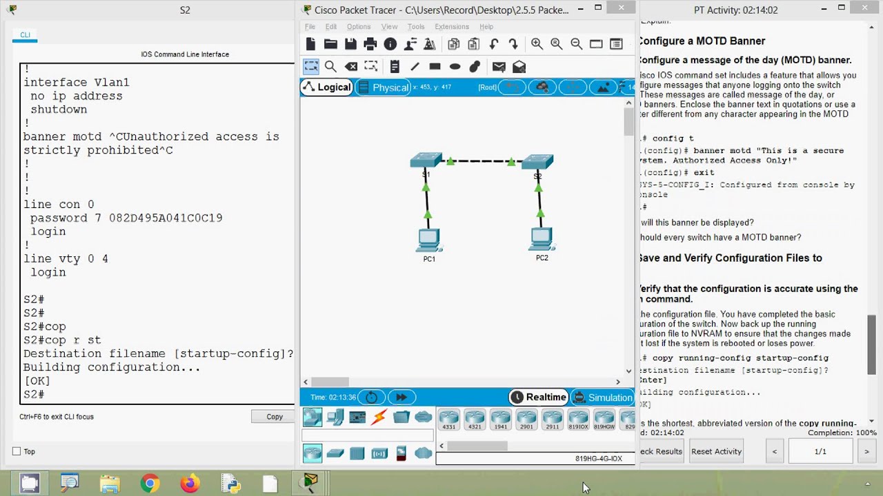 2.5.5 Packet Tracer - Configure Initial Switch Settings
