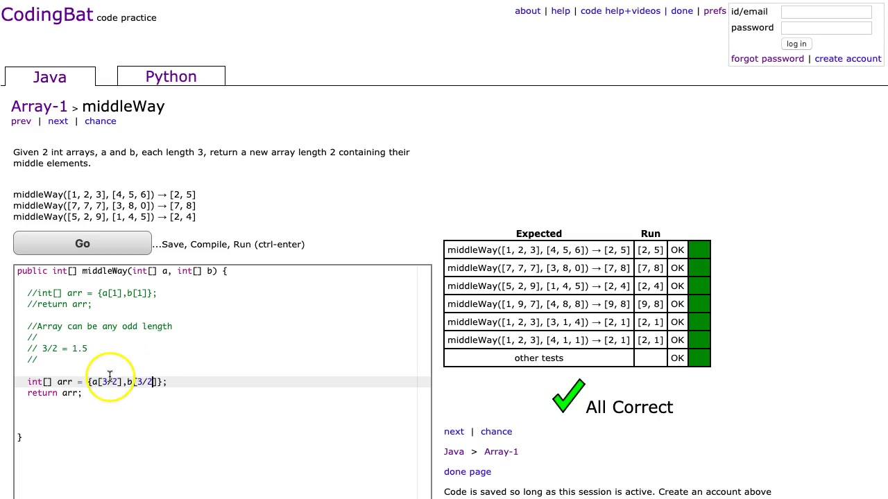 Codingbat - middleWay (Java)