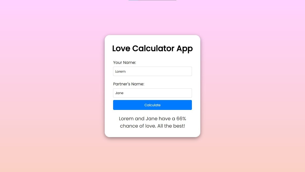 Love Calculator App Using HTML, CSS and JavaScript with Source Code