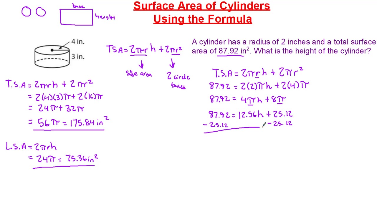 Surface Area of Cylinders with the Formula
