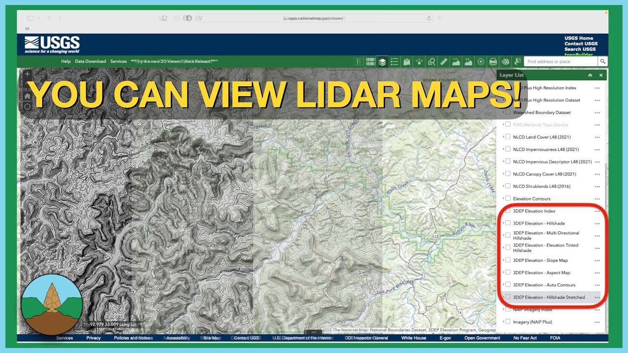Tutorial: Exploring lidar hillshade maps using The National Map
