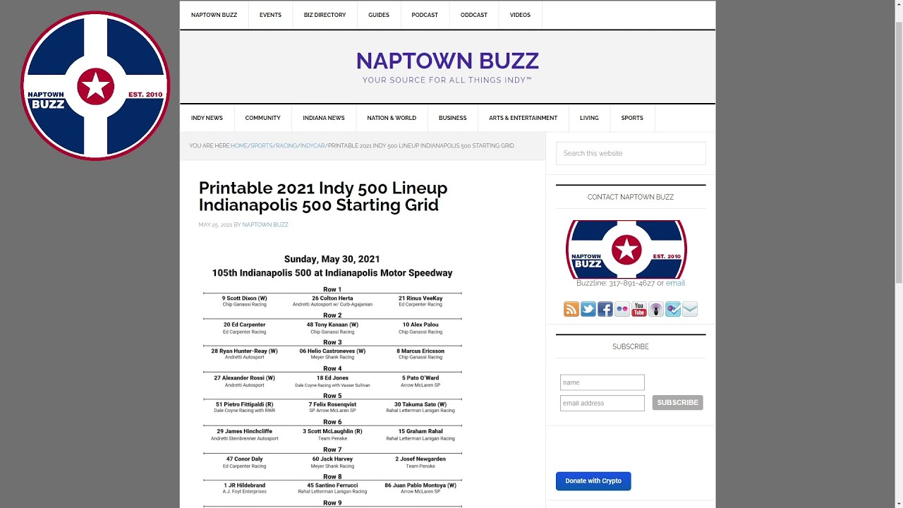 Printable 2021 Indy 500 Lineup Indianapolis 500 Starting Grid