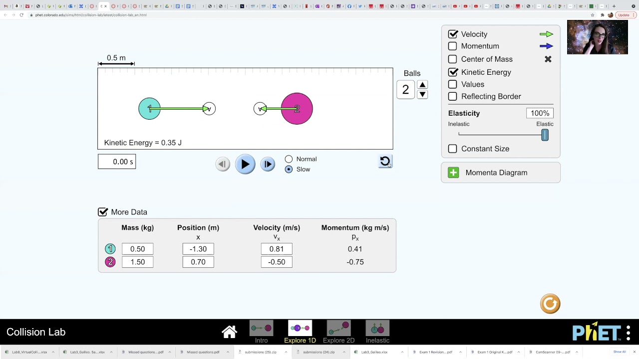 PHY 233 - Using PhET 1D Collisions Lab