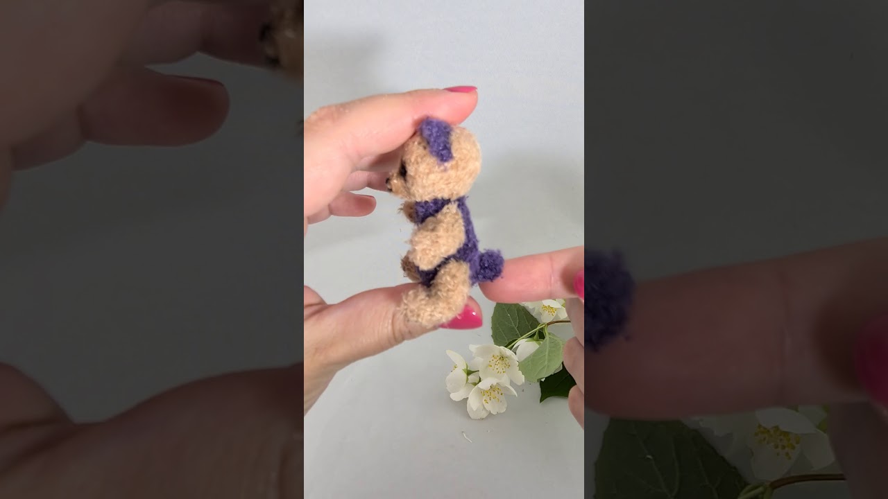 Mini stuffed teddy bear, Purple nursery decor bear, Miniature animals for doll, Personalized gifts