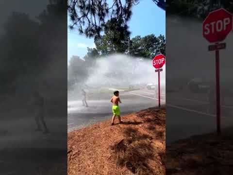 Fire Hydrant sprays water for community at Cool Off event in North Carolina