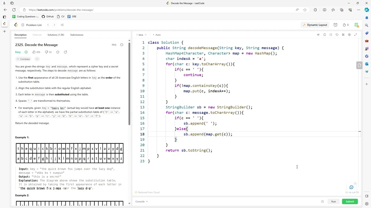 LeetCode 2325 | Decode the Message | Java