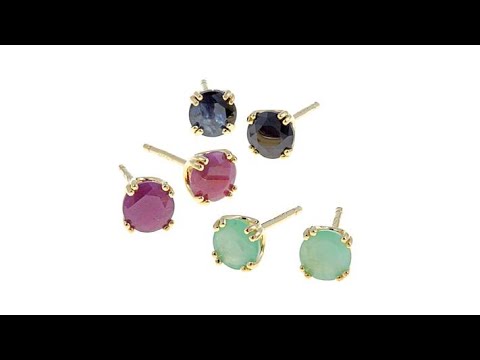 Technibond Set of 3 Precious Gem Stud Earrings