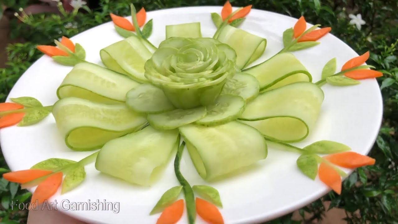How To Make Cucumber Rose Garnish | Food Art Garnishing