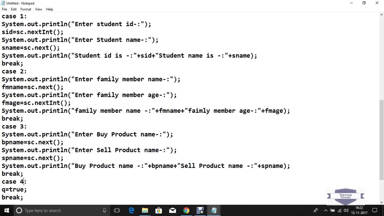 Option Menu Using Switch Statement in Java