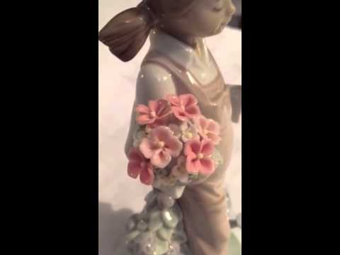 Lladro Spring #5217 Girl with Bird, Flowers and Watering Ca