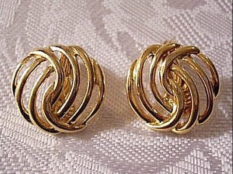 Monet Clip On Earrings Gold Tone Vintage Open Swirl Ribbed