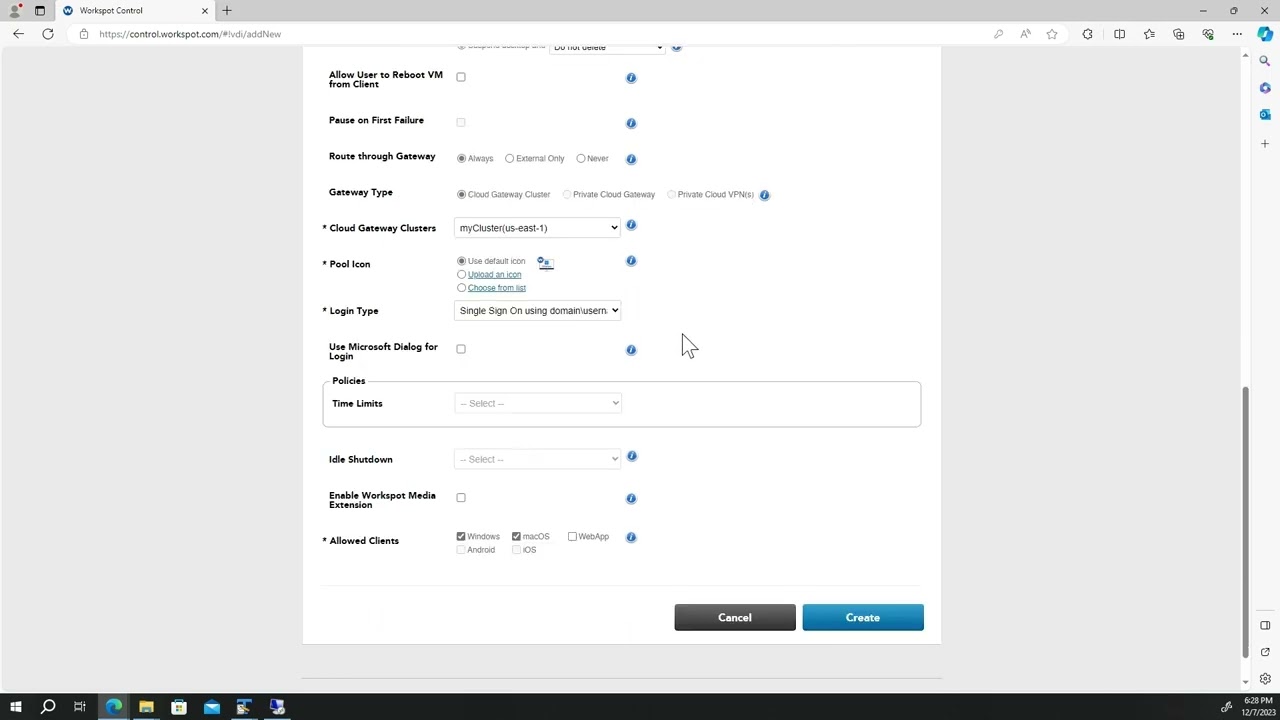Create Desktop Pool - Amazon WorkSpaces Core
