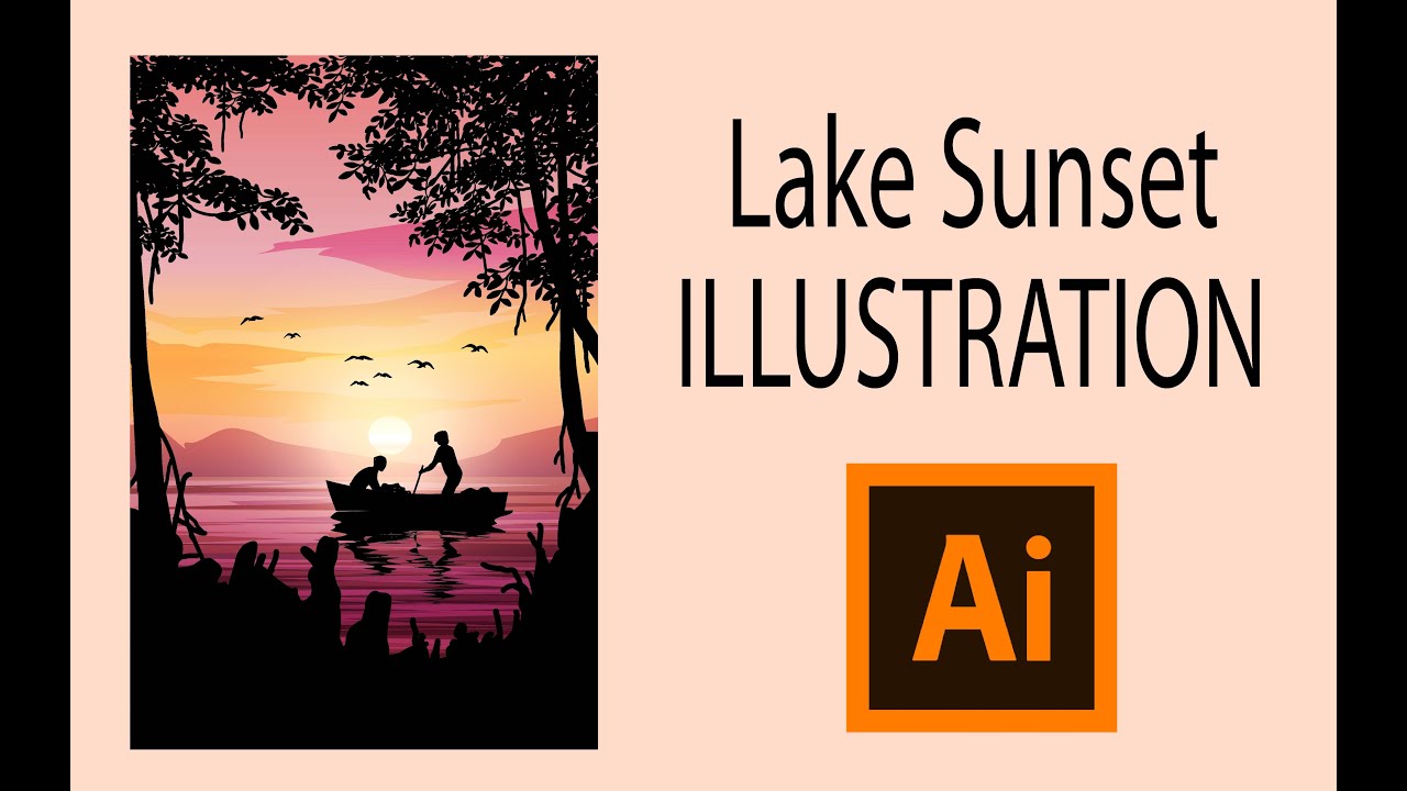 Lake sunset vector illustration on Illustrator