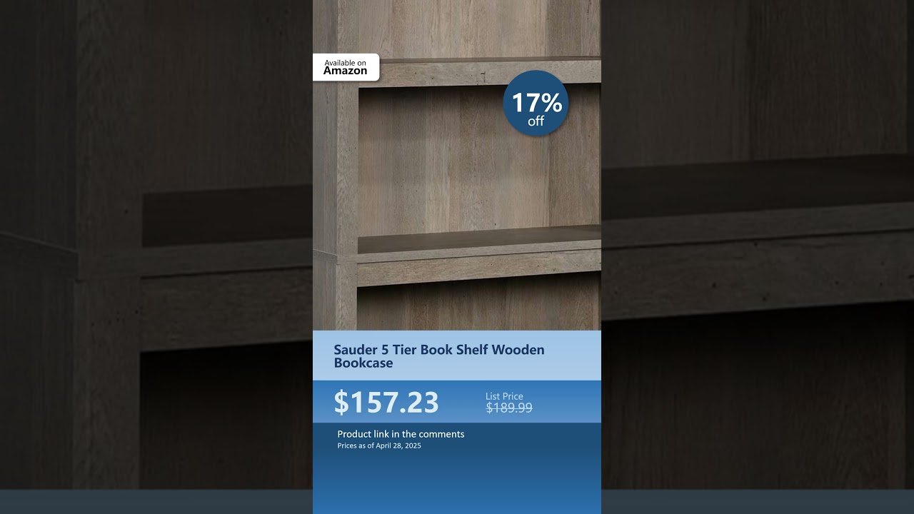 Sauder 5 Tier Book Shelf Wooden Bookcase