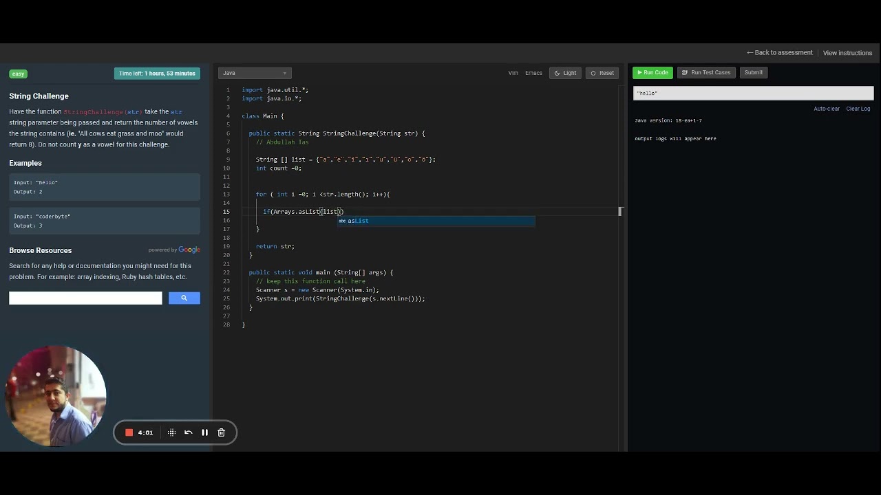 Coderbyte   Vowel Count -JAVA