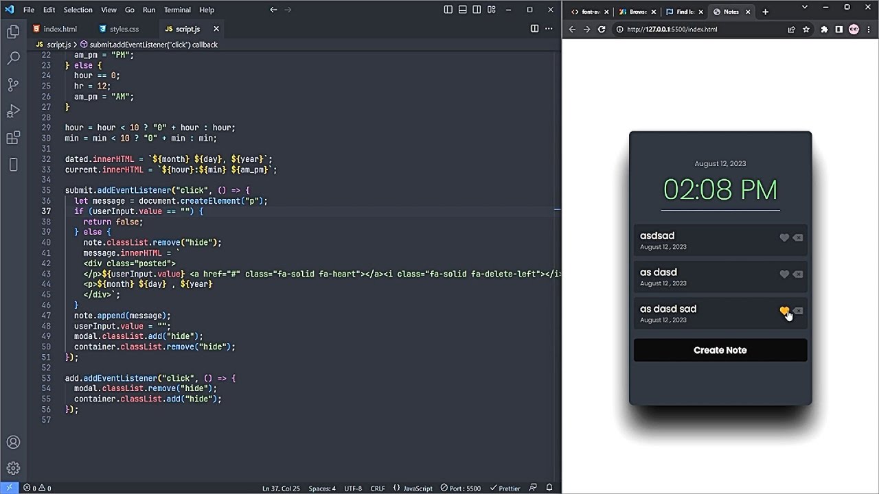 Notes App With Working Date - Speed Coding HTML CSS JavaScript