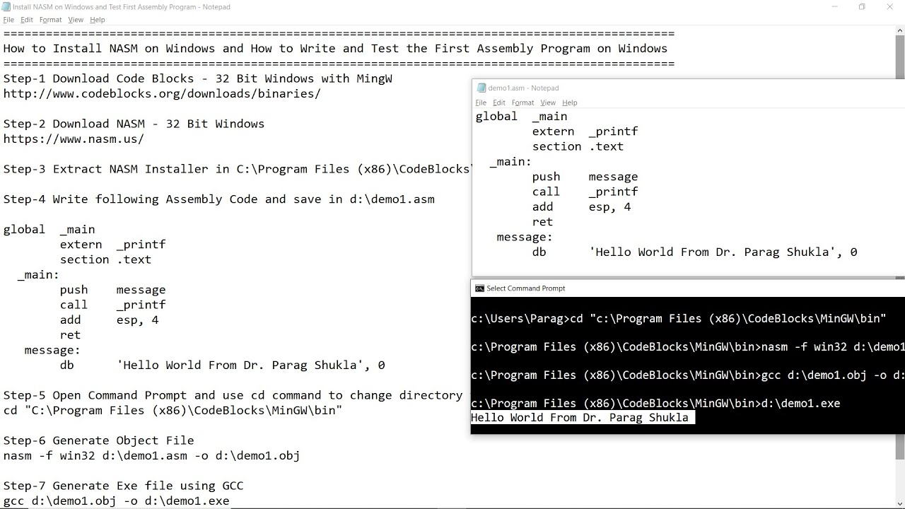 Download and Install NASM and Write and Test first Assembly Program on Windows - Practical Demo