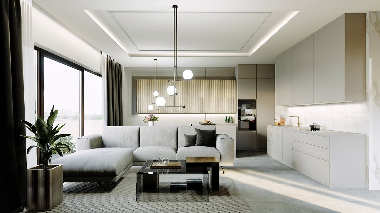 [D5 Render Challenge] Interior living room with kitchen