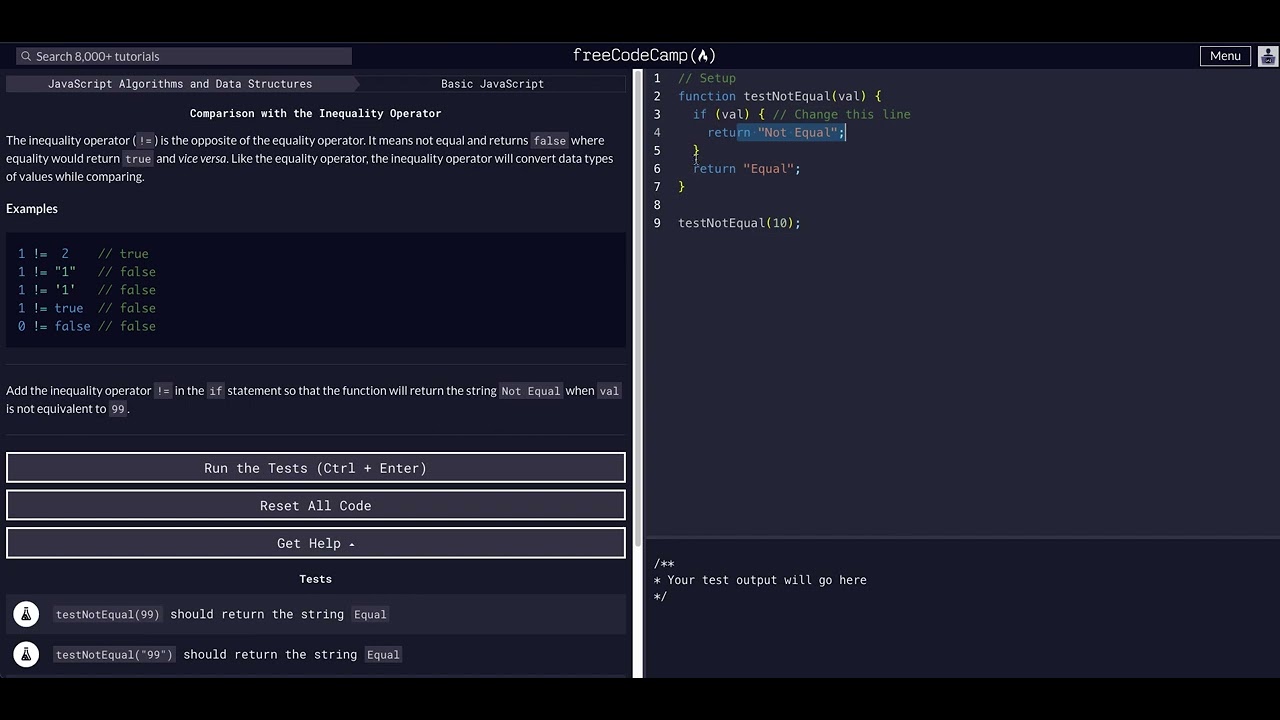 Comparison with the Inequality Operator - Free Code Camp Help - Basic Javascript -Algorithms & Data