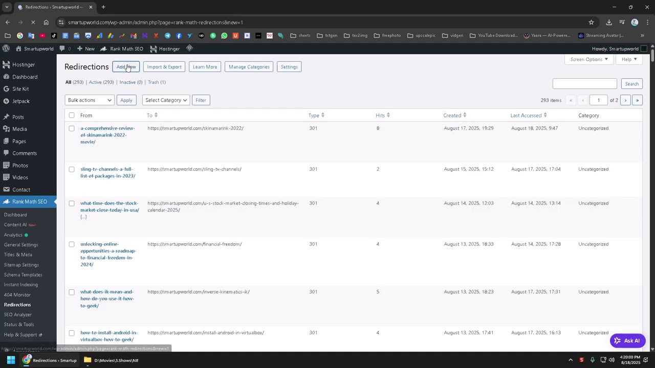 Rank Math SEO  redirect problem : Redirect Function not opening