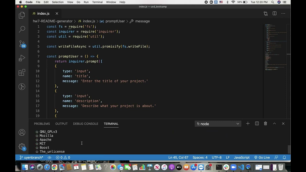 README Generator with Node js