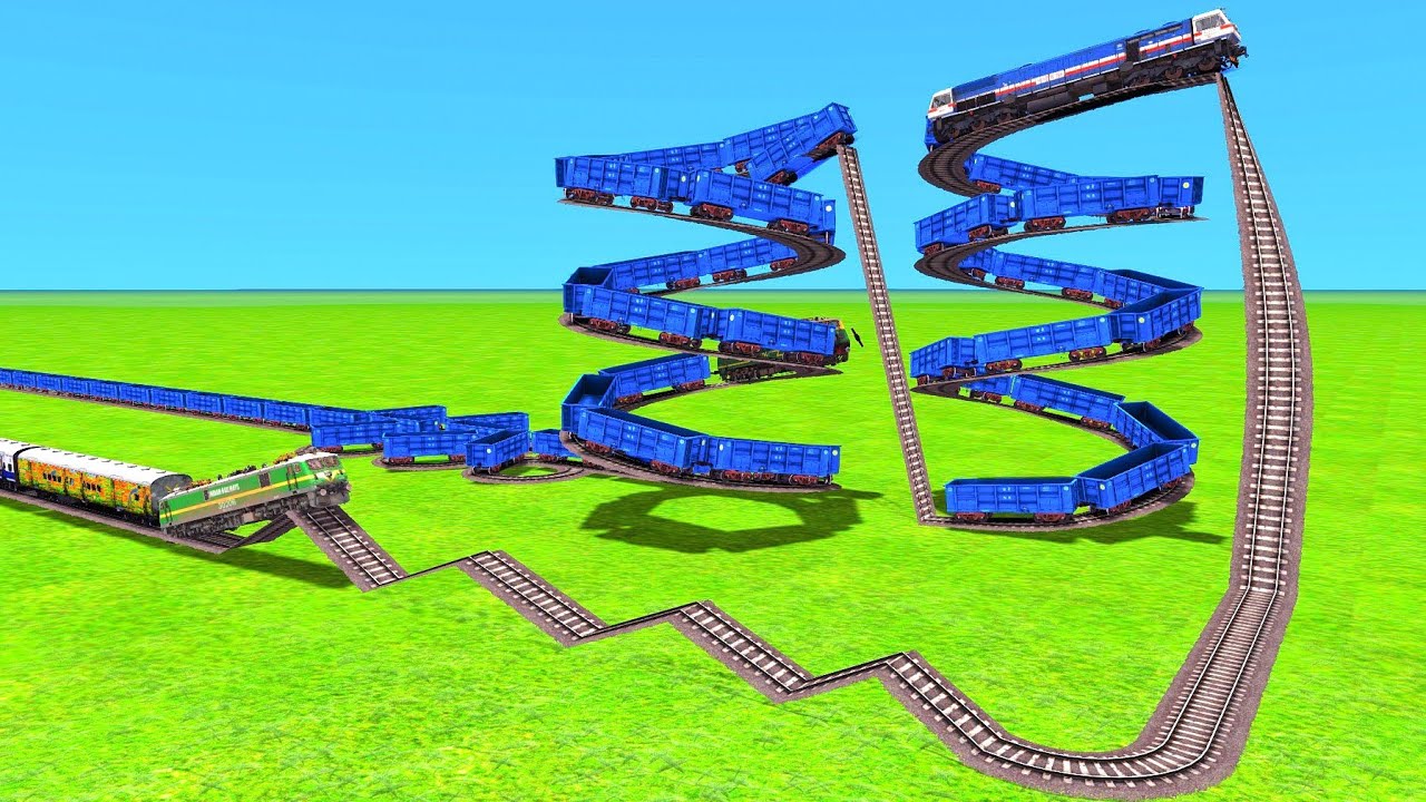 PARALLEL CROSSING OF TWO TRAINS ON ONE TRACK WITH BUMPY CROSSING AND MINI CIRCLE CROSSING | Trains |